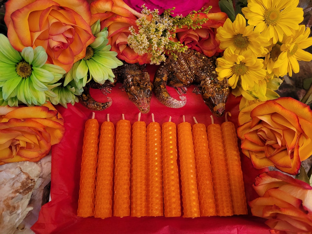 12 SPELL CANDLES ORANGE Set Magical Light Intention Beeswax 12 Candles ...
