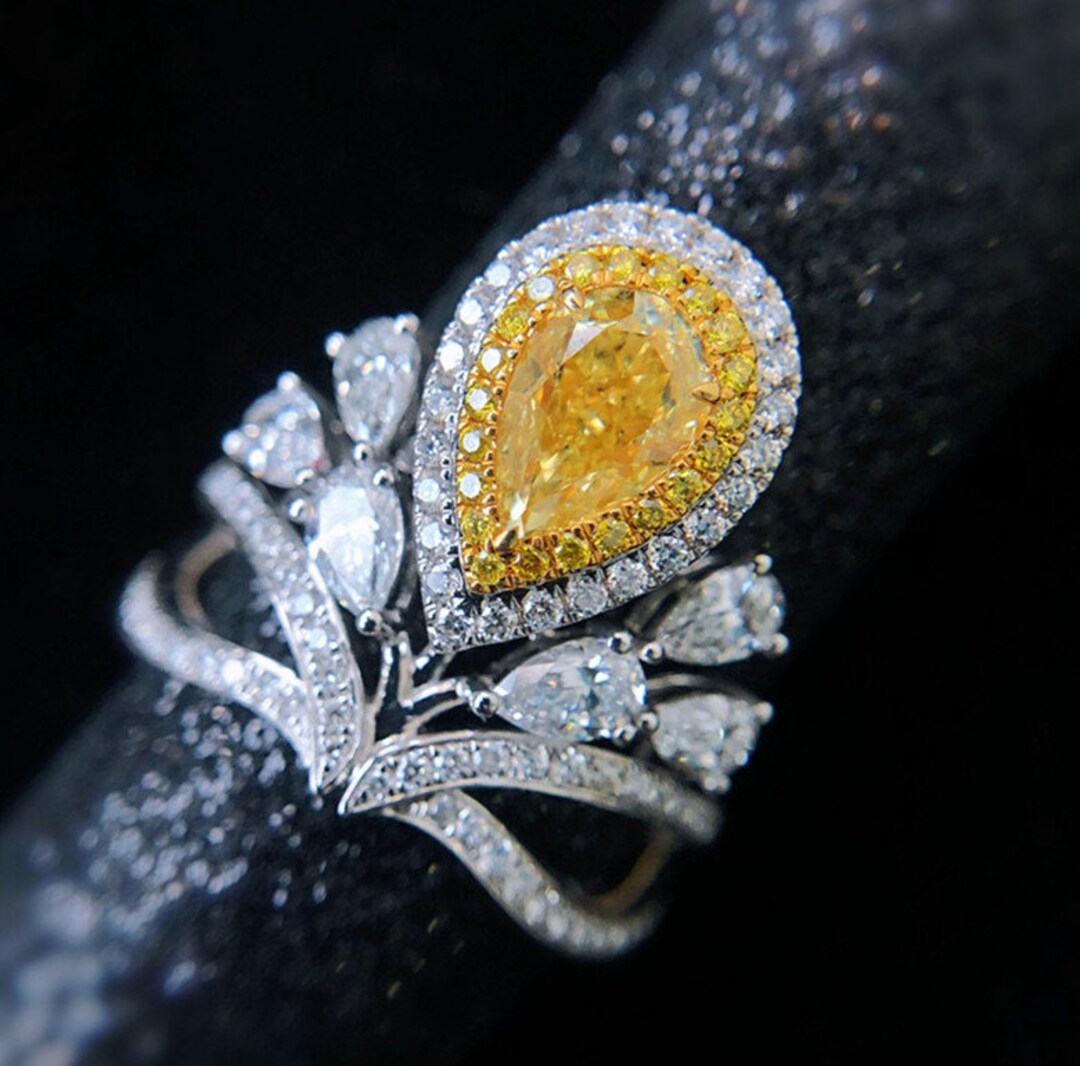 For Her Cute Silver Color Ring Resizable With Bling Yellow Cubic ...