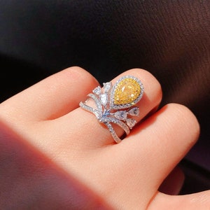 For Her Cute Silver Color Ring Resizable With Bling Yellow Cubic ...