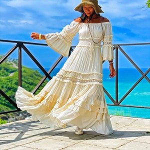 Long Boho Dress, White Cotton Dress, White Boho Dress, White Bohemian ...