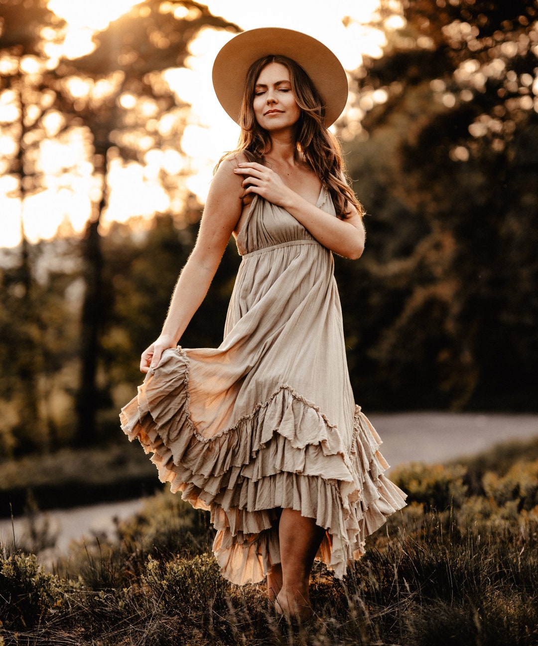 Brown Dress, Light Brown Dress, Women Brown Dress, Brown Ruffle Dress ...
