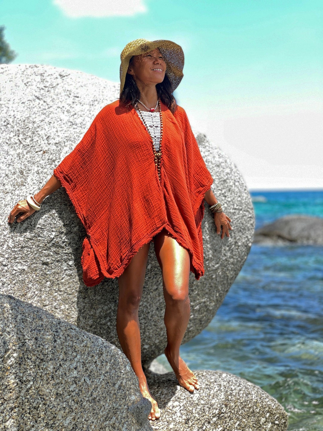 Orange Cover Up, Summer Cover Up, Beach Cover Up, Kimono Cover Up ...
