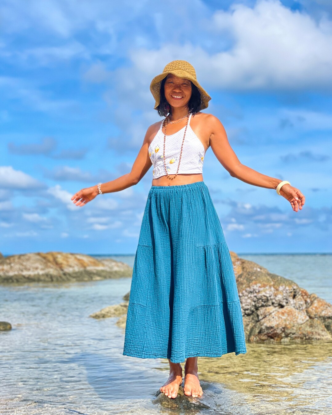 Summer Beach Pants, Summer Pants, Turquoise Pants, Wide Leg Pants, Blue ...