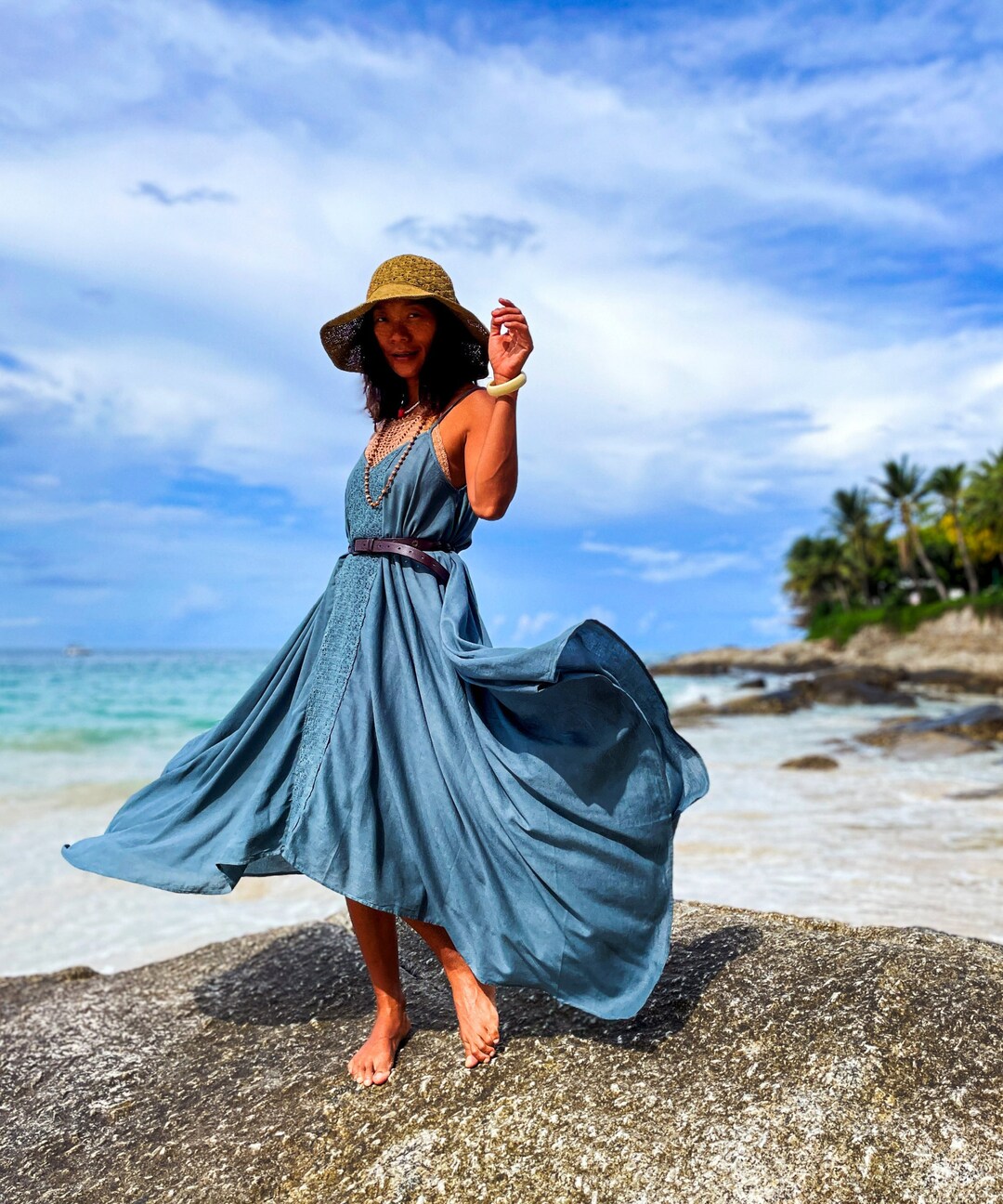 Blue Gray Dress, Long Cotton Dress, Maxi Cotton Dress, Blue Long Dress ...