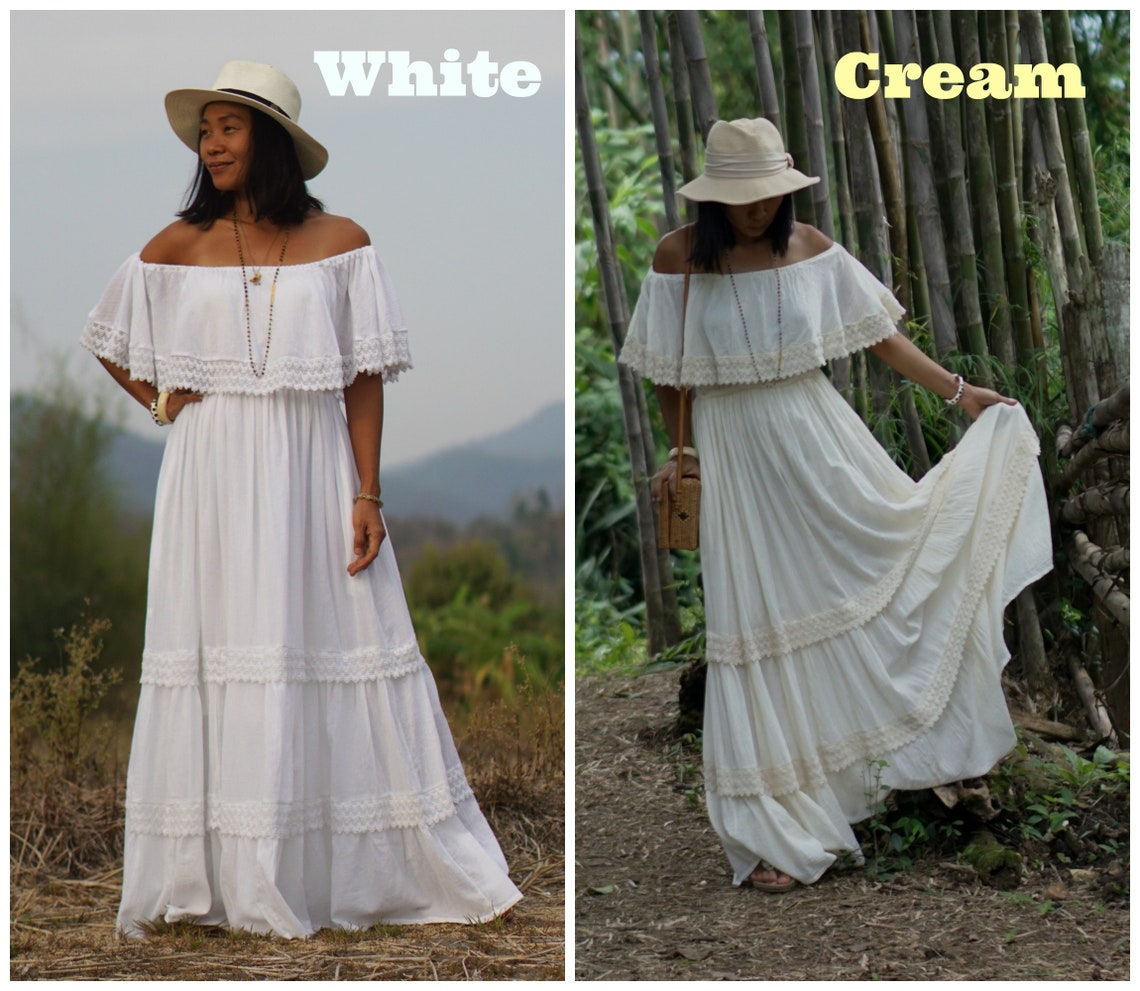 Off Shoulder Lace Ruffle Dress for Women Long Off White Flare | Etsy