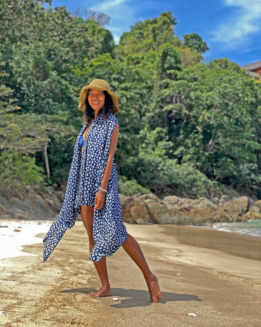 Blue Cover Up, Women Cover Up, Beach Cover Up, Indigo Cover Up, Summer ...