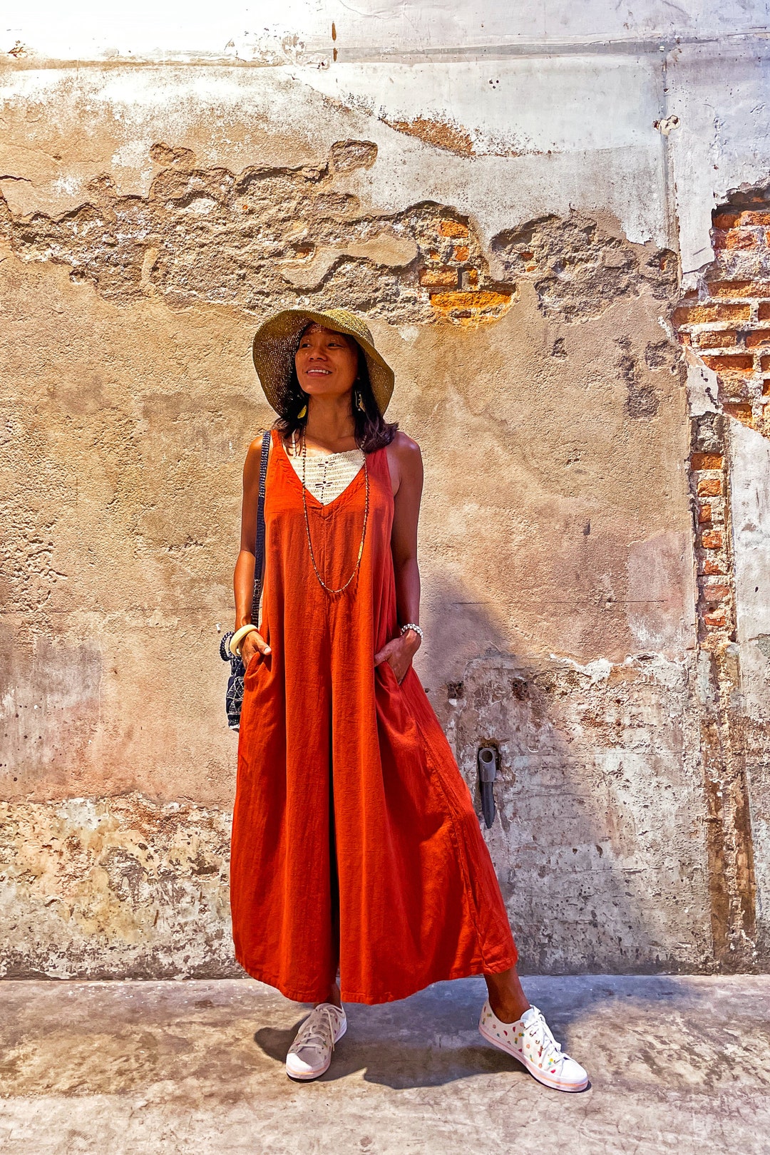 Orange Overall Burnt Orange Overall Summer Overall Cotton - Etsy
