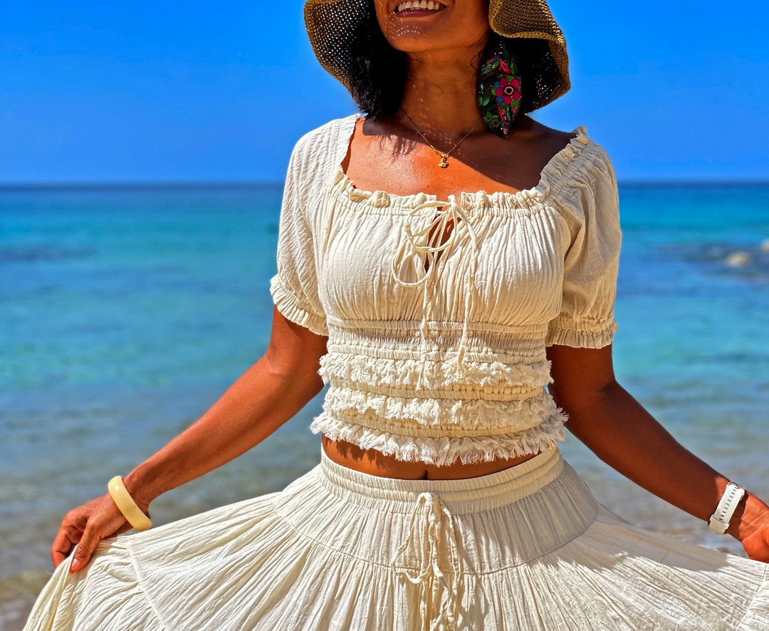 Bohemian Top Cotton Boho Top Cotton White Top Cotton Crop - Etsy