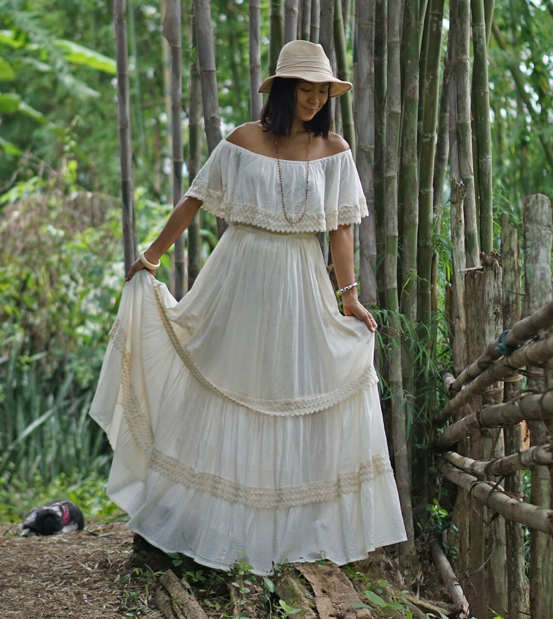 Off Shoulder Lace Ruffle Dress for Women Long Off White Flare | Etsy