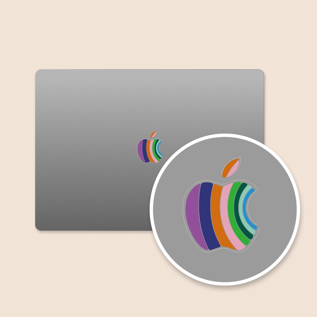 Rainbow Stripe Apple MacBook Logo Transparent Sticker | Colorful Apple Silhouette MacBook Clear ...