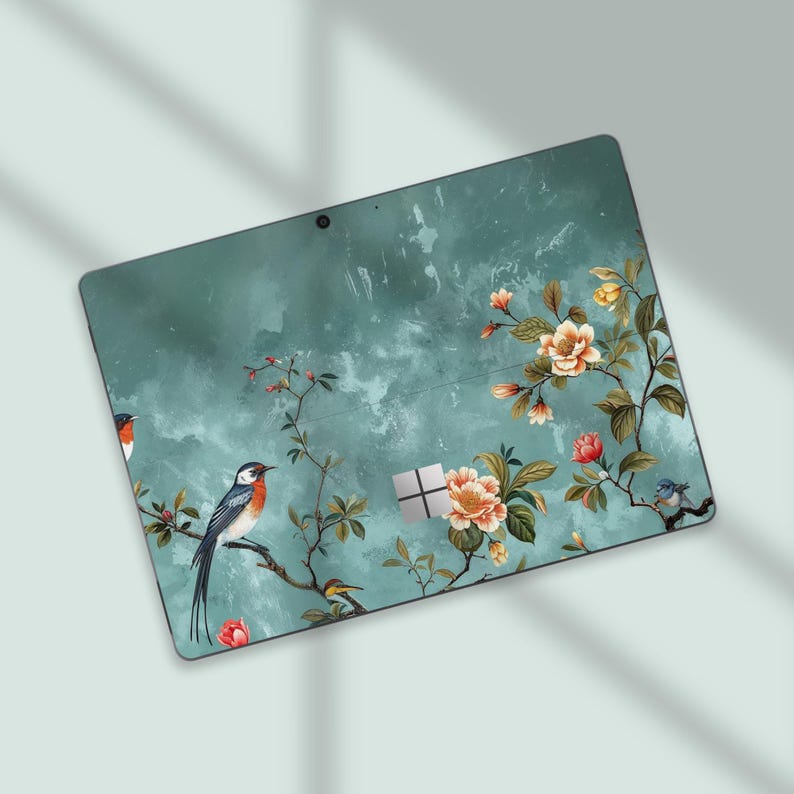 Ornate Bird and Flower Motif Surface Pro Skin | Elegant Floral Bird ...
