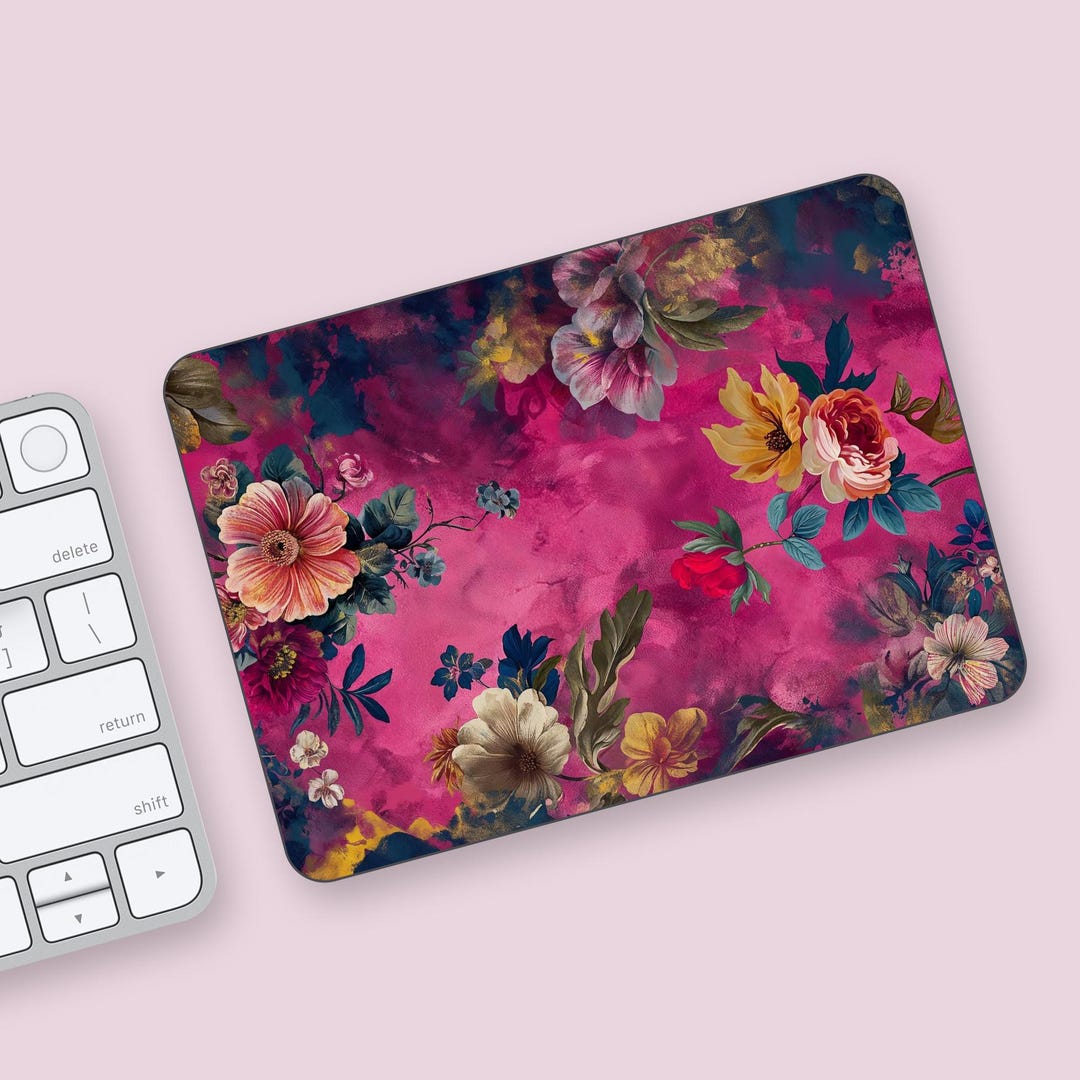 Vibrant Floral Design Magic Trackpad Skin | Deep Pink Background Magic ...