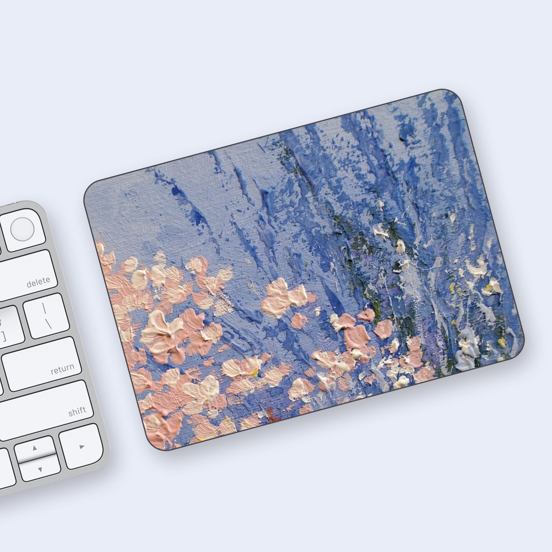 Pink Floral and Blue Background Magic Trackpad Skin | Oil Painting ...