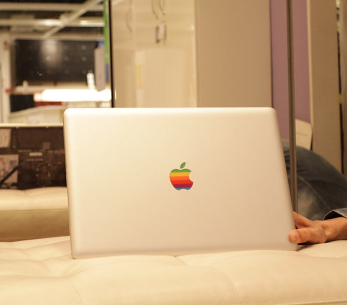 Retro apple logo sticker macbook pro decals macbook air | Etsy