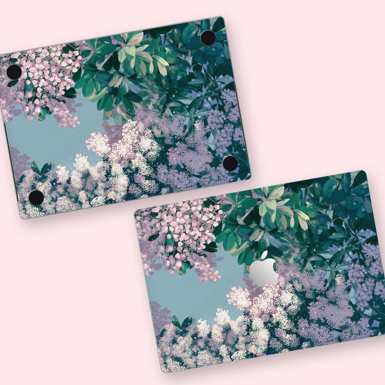 Lilac Blossom and Lush Green Leaves MacBook Skin – Soft Romantic Design ...