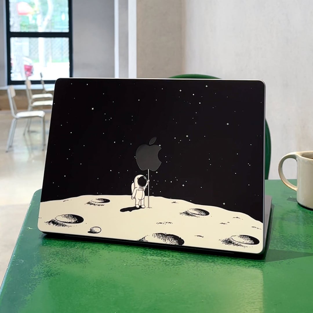 Astronaut Moon Landing MacBook Skin, Hand-drawn Space Explorer Laptop ...