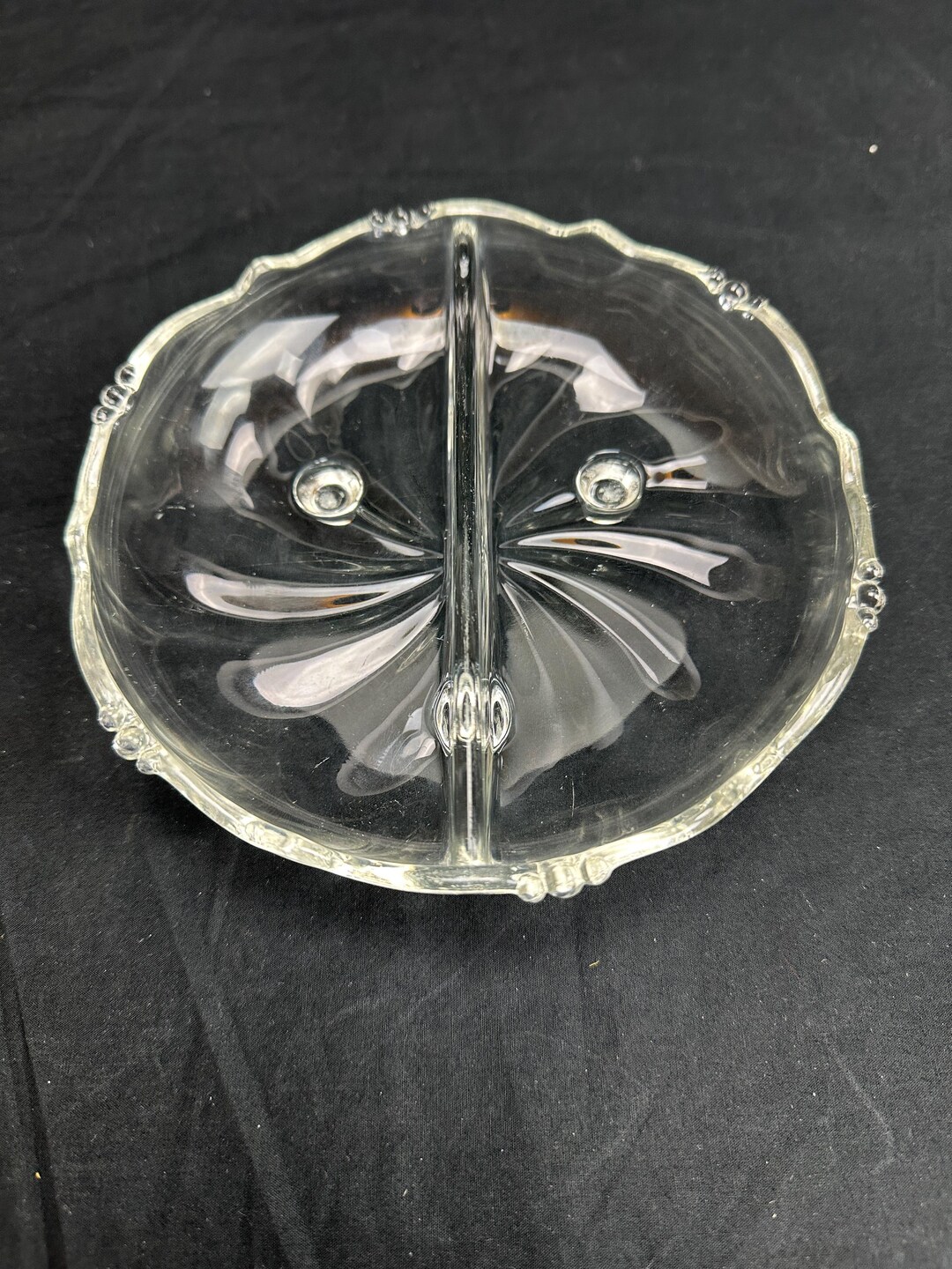 Vintage Heisy Glass Waverly Pattern Footed Divided Relish Dish 6.25 ...