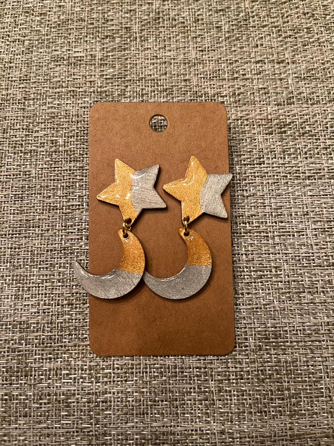 Silver and Gold Dangle Star and Moon Earrings - Etsy