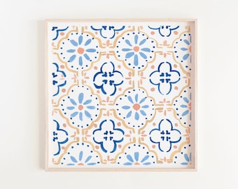 Square Tile Print, Red and Pink Pattern Tile, Cement Tile Art, Italian ...