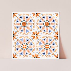 Square Tile Print, Red and Pink Pattern Tile, Cement Tile Art, Italian ...