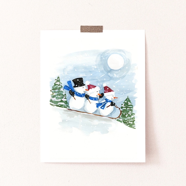 Watercolor Snowmen Painting - Etsy