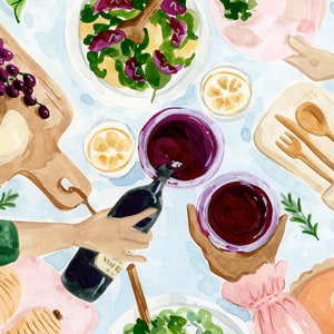 Printable Dinner With Friends Art Print, Thanksgiving Dinner ...