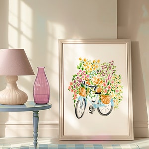 Printable Flower Bike Print, Floral Wall Art, Cute Bicycle, Girls Room ...