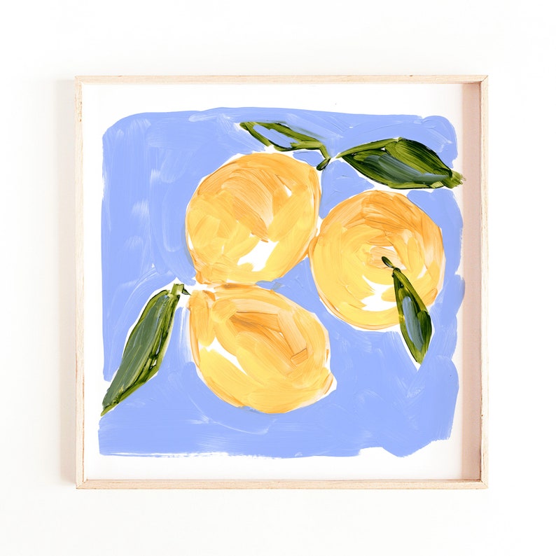 Square Lemon Art Print - Warm Yellow and Ultramarine Blue - Etsy