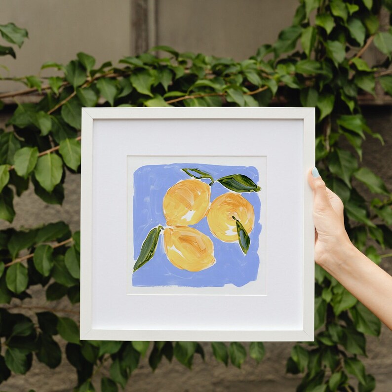 Square Lemon Art Print - Warm Yellow and Ultramarine Blue - Etsy