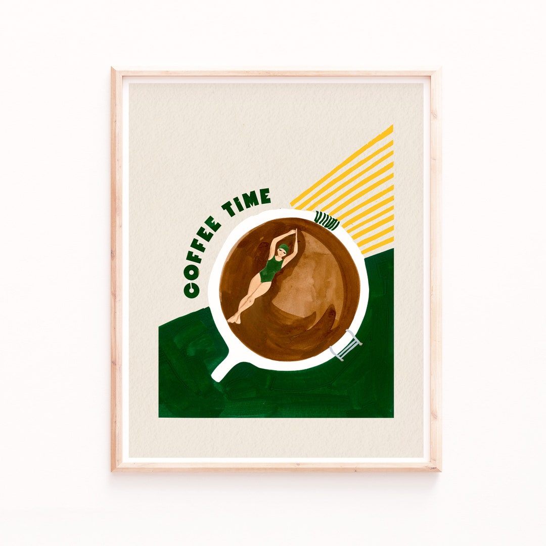 Coffee Poster Print, Good Morning Coffee Swimmer, Retro Swimming Art ...