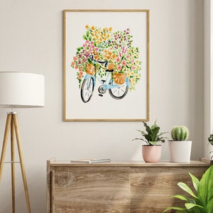 Printable Flower Bike Print, Floral Wall Art, Cute Bicycle, Girls Room ...