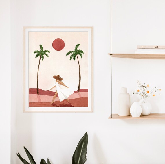 Mirage Art Print Sunset Woman Watercolor Painting Wall Decor - Etsy
