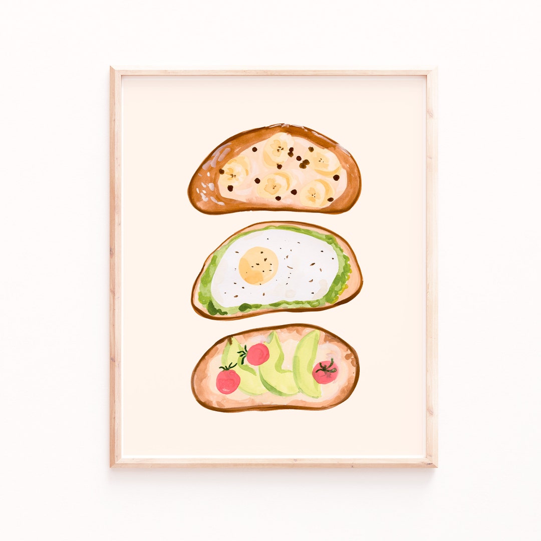 Kitchen Wall Art, Toast Art Print, Avocado Toast Decor, Food Wall Art ...