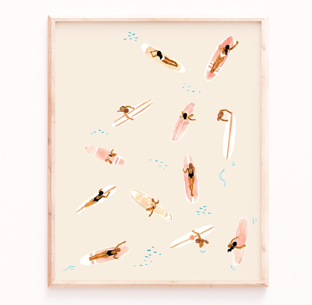 Surfers Print, Watercolor Surfer Prints, Beige Wall Art, Neutral Beach ...