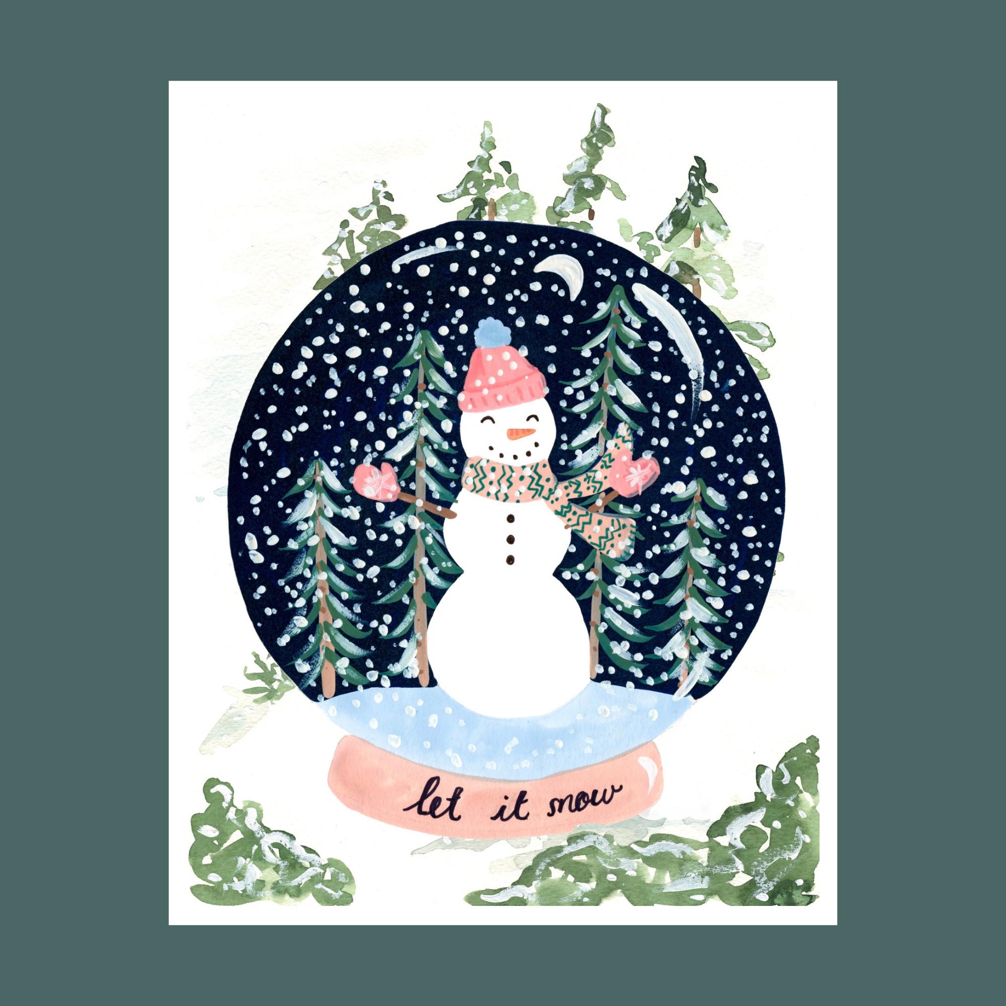 Snowman Snow Globe Print: Whimsical Winter Watercolor (5x7 to 24x30 ...