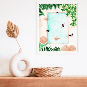 Pool Day Print, Tropical Wall Art, Women Swimming, Pool Day, Summer ...