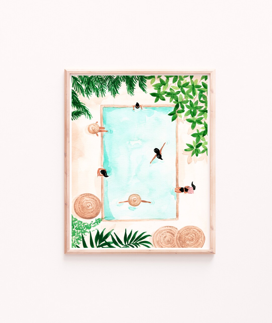 Pool Day Print, Tropical Wall Art, Women Swimming, Pool Day, Summer ...