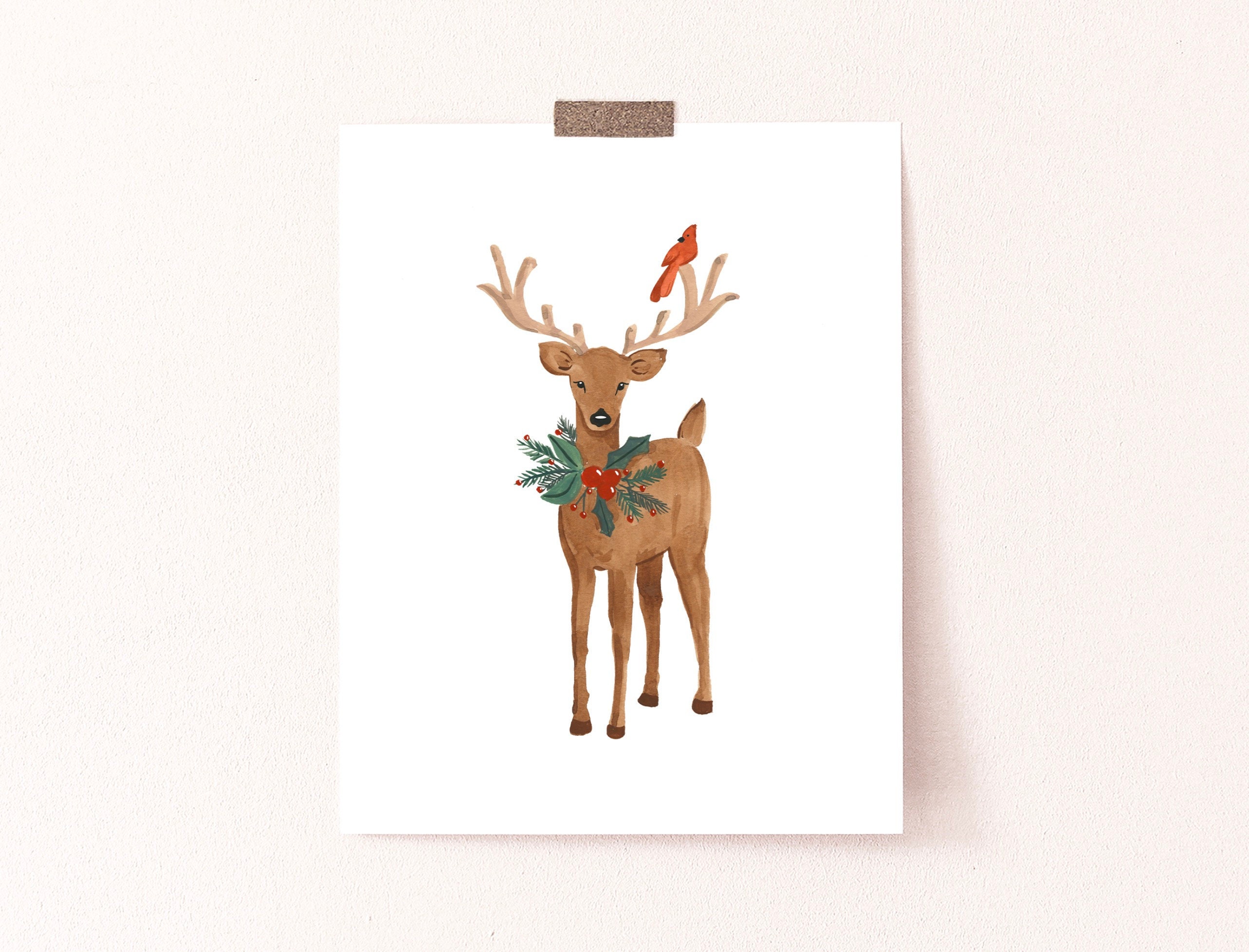 Reindeer Art Print Animal Wall Decor Watercolor Reindeer | Etsy