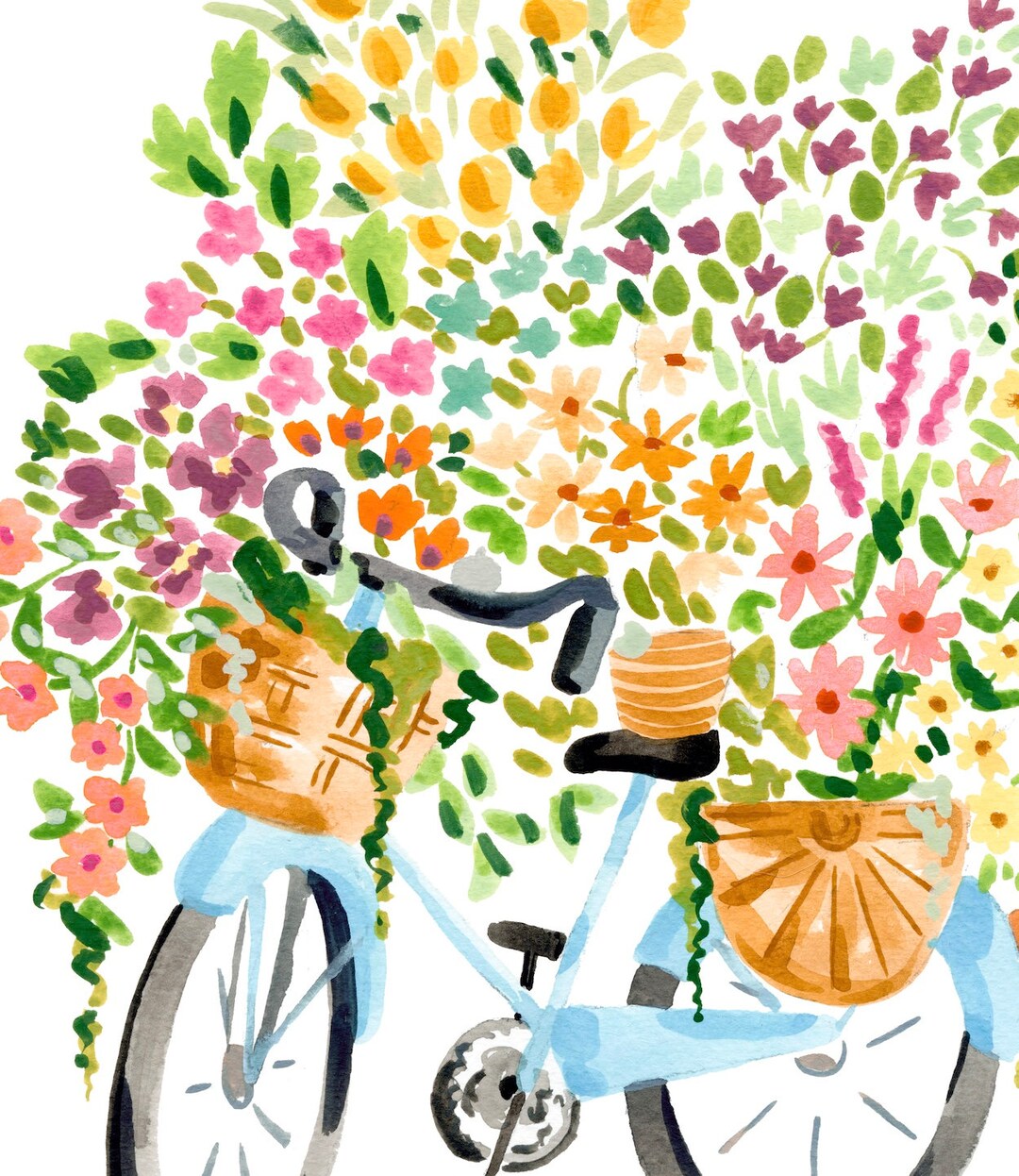 Printable Flower Bike Print, Floral Wall Art, Cute Bicycle, Girls Room ...