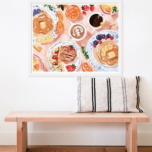 Brunch Art Print, Pancakes Pastries and Coffee Painting, Kitchen Wall ...