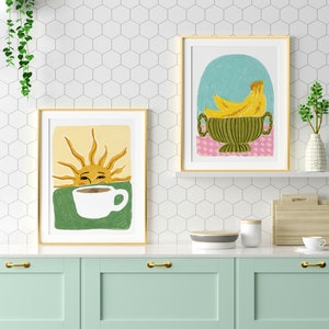 Coffee Sunshine Poster Print, Coffee Bar Prints, Retro Wall Art ...
