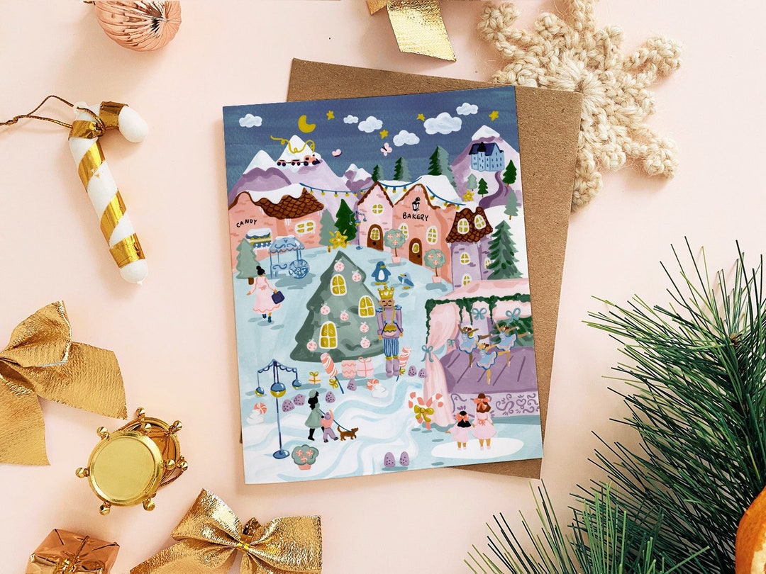 Printable Christmas Card, Fairy Holiday Village, Print at Home Greeting ...
