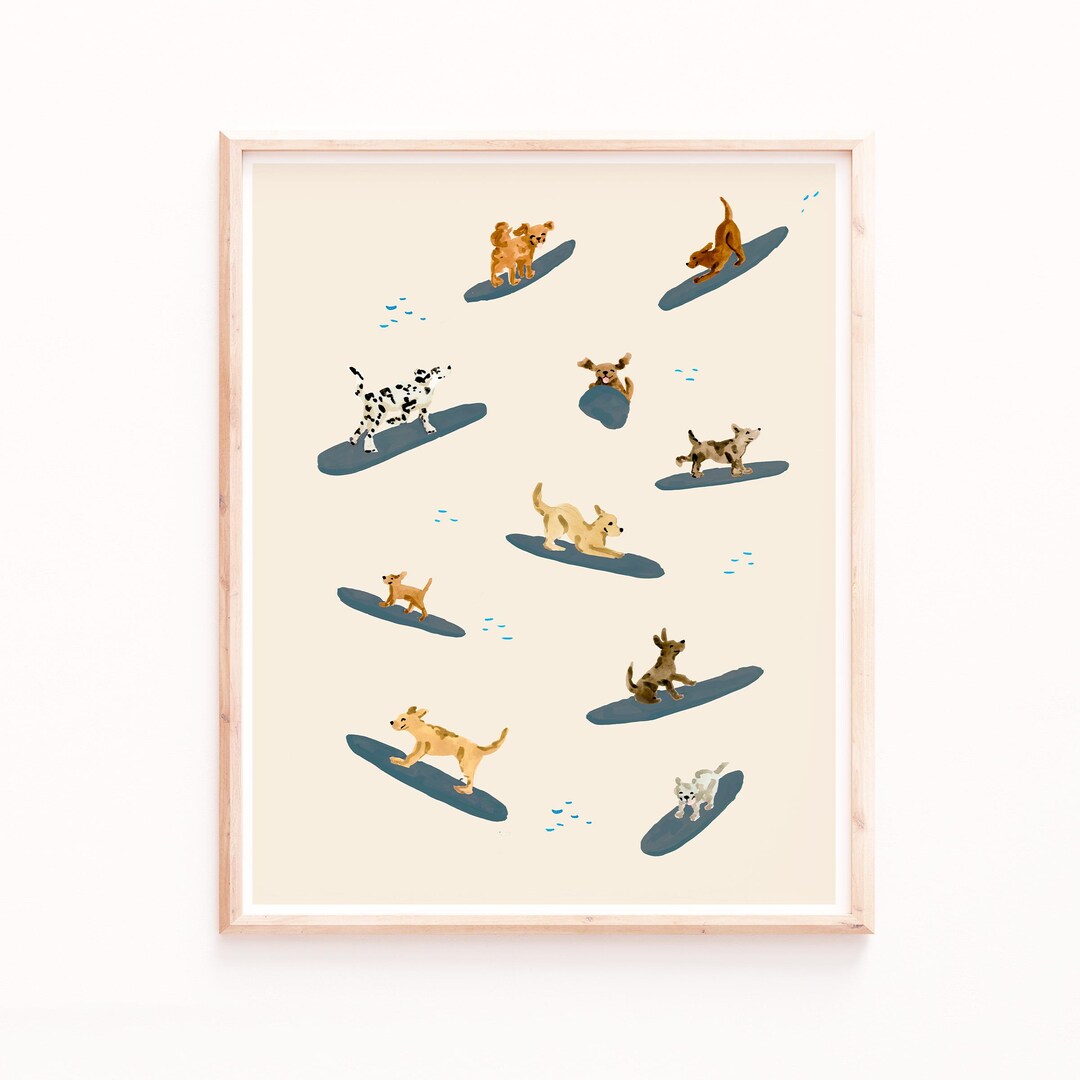 Dogs Surfing Print, Surf Wall Art, Dog Lover Gifts, Bedroom Prints ...