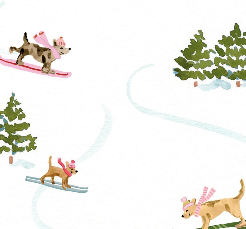 Winter Animal Art Print: Skiing Dogs - Cozy Boho Holiday Decor - Etsy