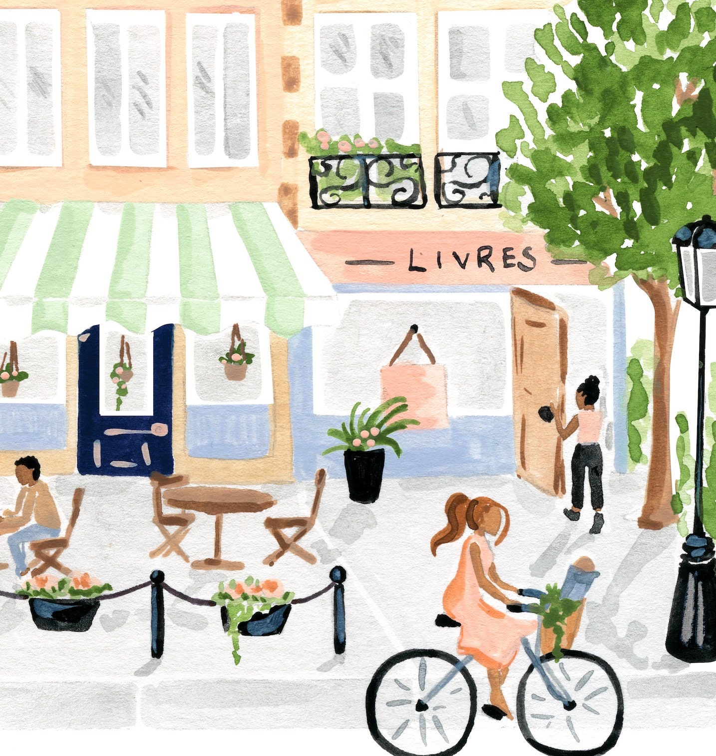 Paris Art Print Parisian Scene Illustration People and | Etsy