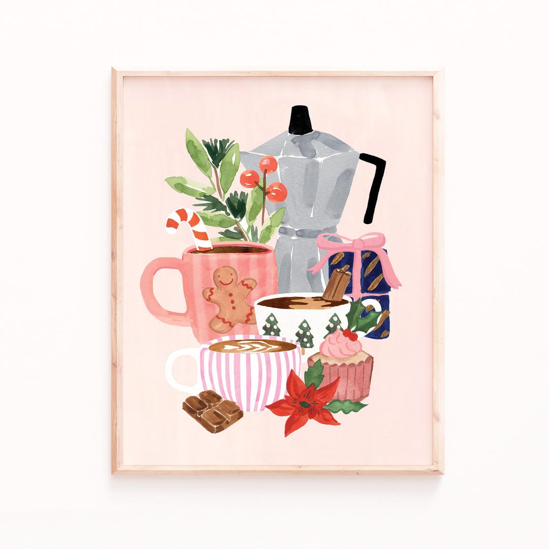 Pink Christmas Still Life Art Print: Festive Kitchen Decor - Etsy