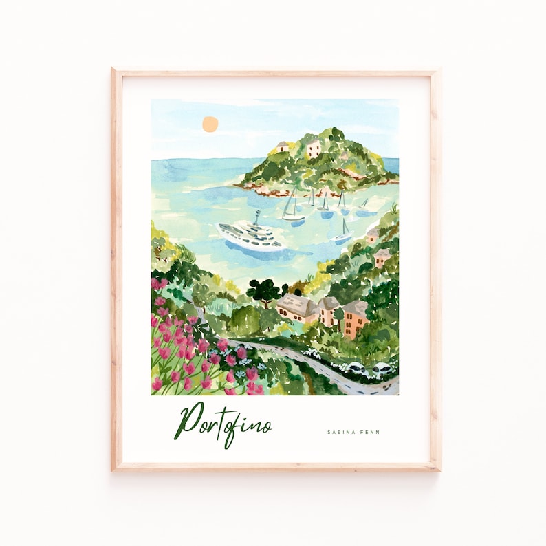 PRINTABLE Portofino Art Print Tropical Ocean Illustration - Etsy
