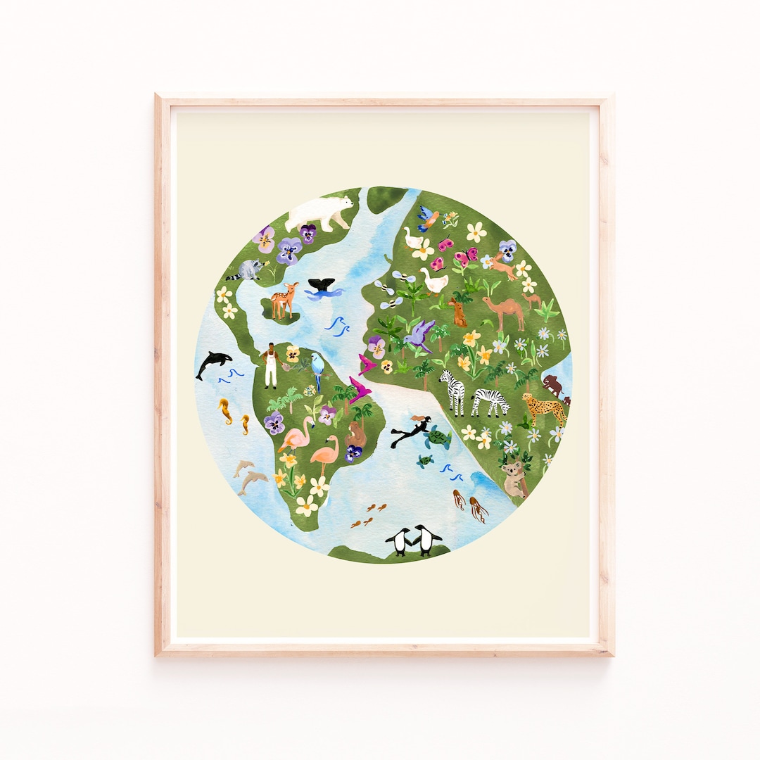 Earth Art Print, Animal Wall Art, Planet Print, Botanical Wall Art ...