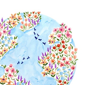 Blue Planet Art Print, Floral Wall Art, Earth Print, Botanical Wall Art ...