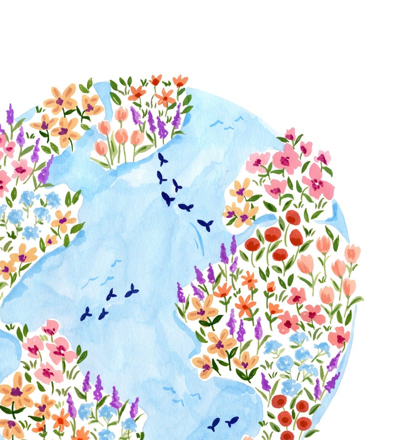 Blue Planet Art Print Floral Wall Art Earth Print Botanical - Etsy